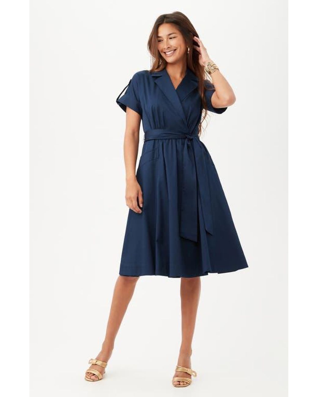 Trina Turk Commodore Fit And Flare Shirtdress in Blue | Lyst