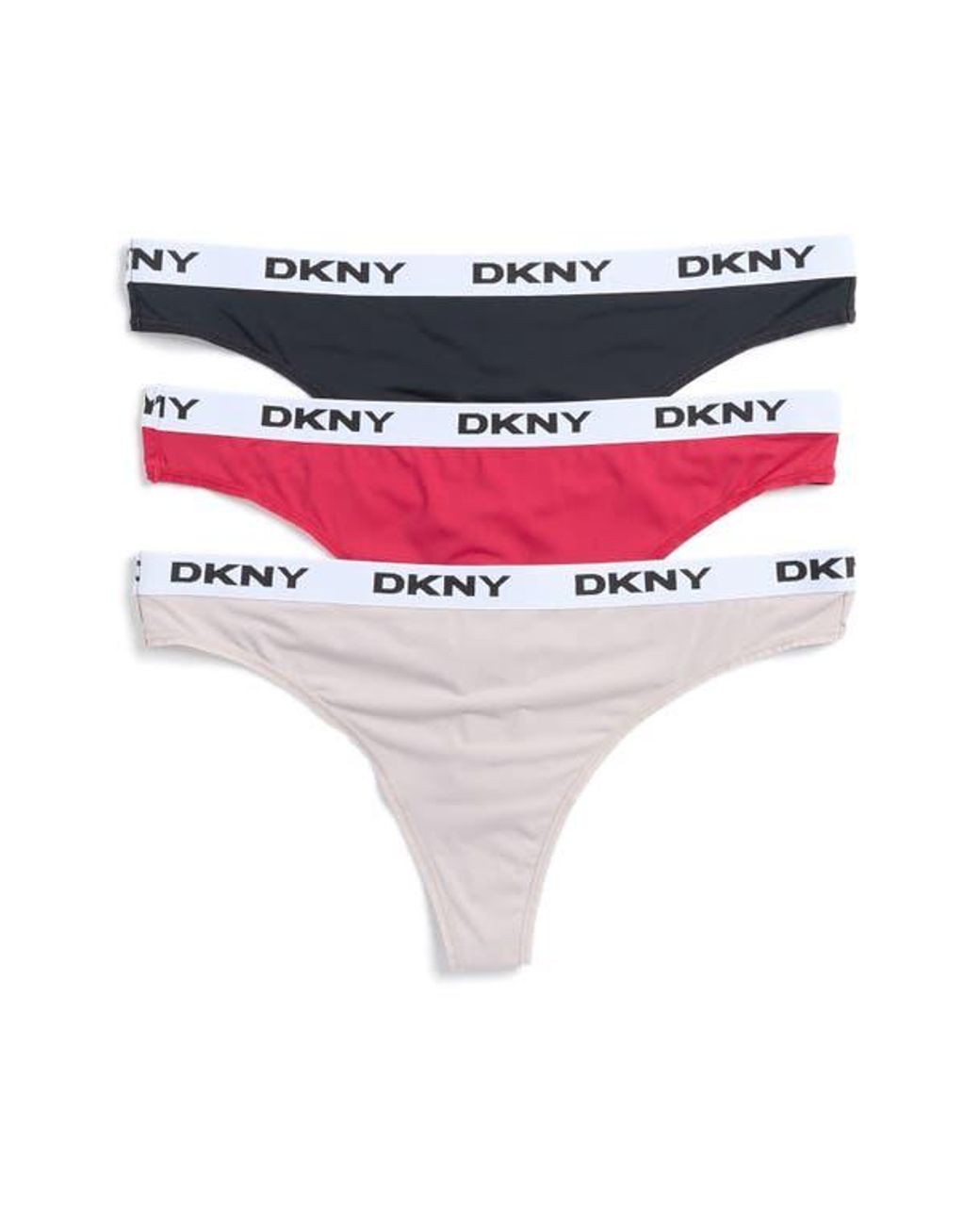 DKNY 3-Pack Assorted Contrast Logo Thongs in Red | Lyst