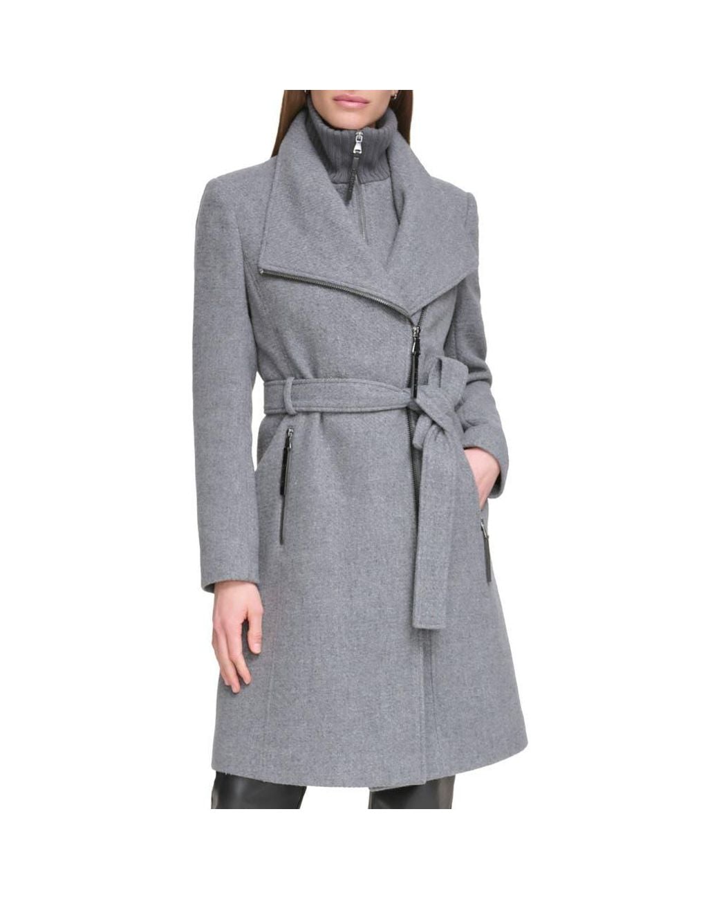 Calvin Klein Angled Twill Wrap Coat in Gray | Lyst