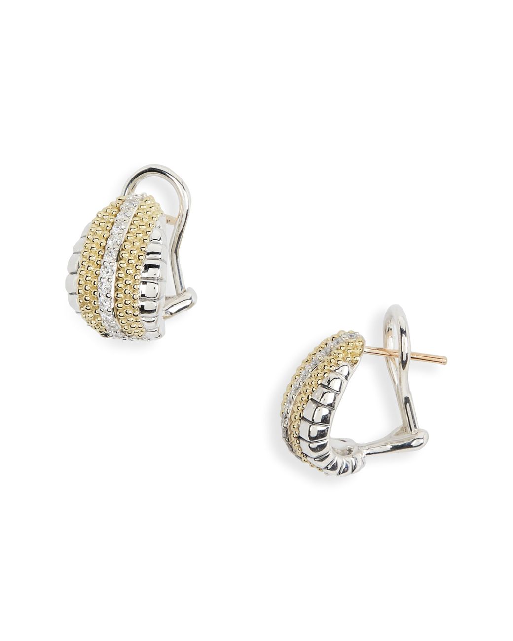 Lagos Sterling Silver & 18k Yellow Gold Diamond Huggie Hoop Earrings in ... Lagos Sterling Silver & 18k Yellow Gold Diamond Huggie Hoop Earrings in ...