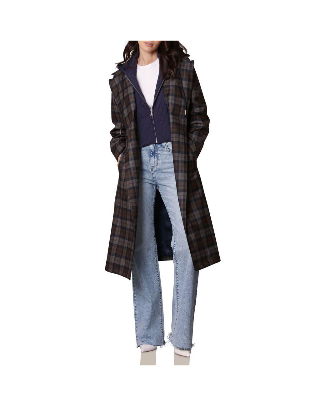 Avec Les Filles Plaid Rain Coat in Black | Lyst