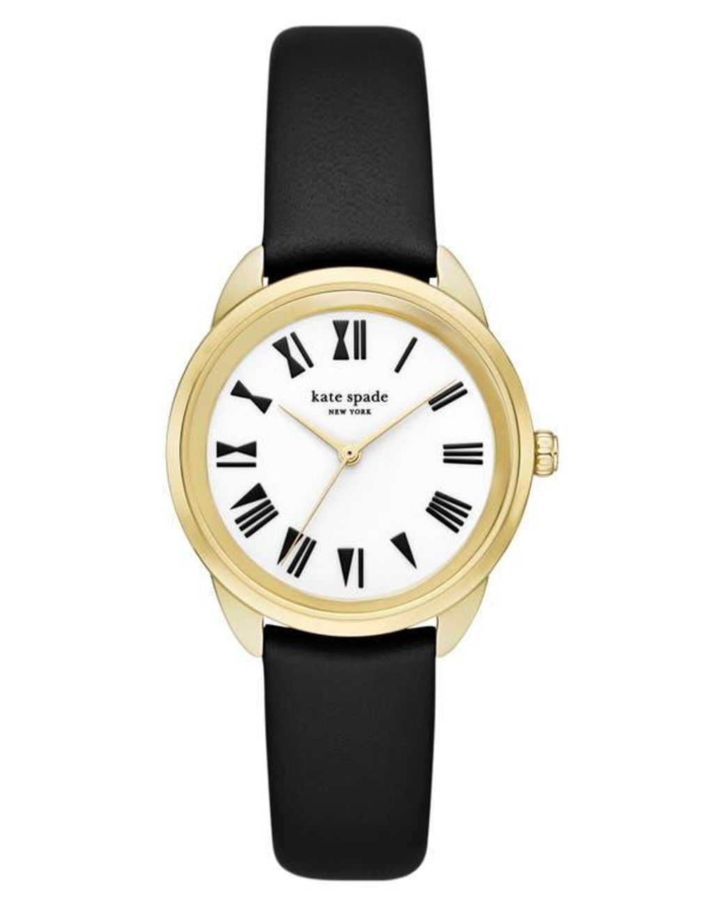 Kate Spade Crosstown Three-hand Gold-tone Black Leather Watch 34mm in ...