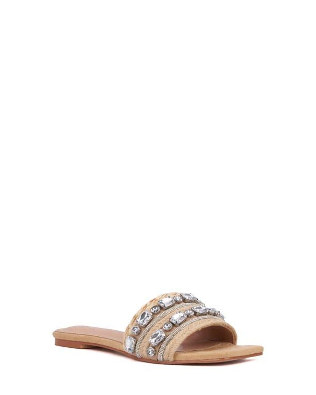 TORGEIS Miya Crystal Embellished Slide Sandal in Natural | Lyst