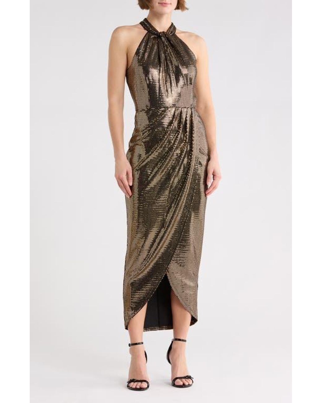 Julia Jordan Knot Neck Tulip Hem Metallic Dress | Lyst