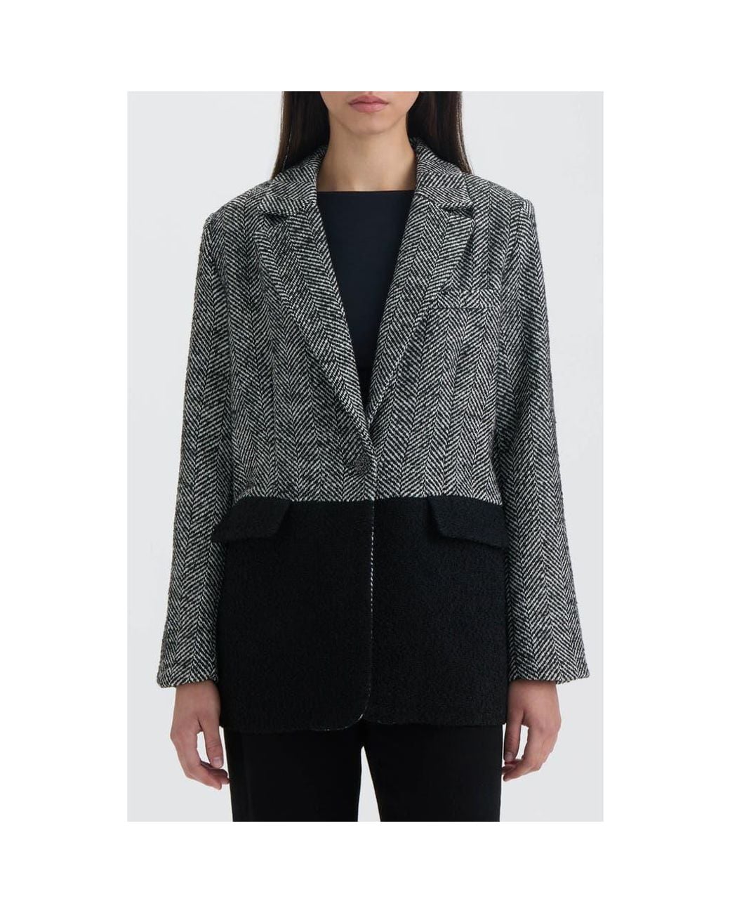 NVLT Tweed Colorblock Blazer in Black | Lyst
