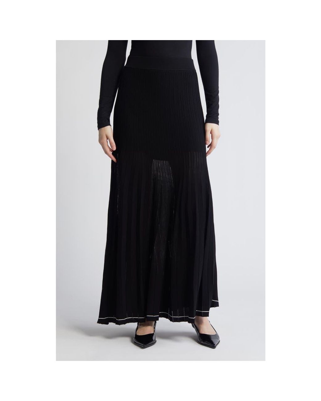 COS Pleated Knit Midi Skirt in Black | Lyst