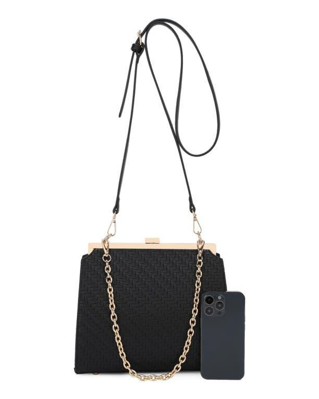 AOTA Nicky Herringbone Convertible Shoulder Bag in Black | Lyst