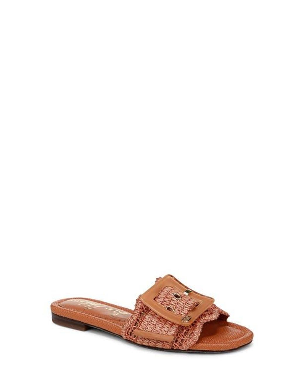 Sam Edelman Bambi Raffia Buckle Slide Sandal in Brown | Lyst