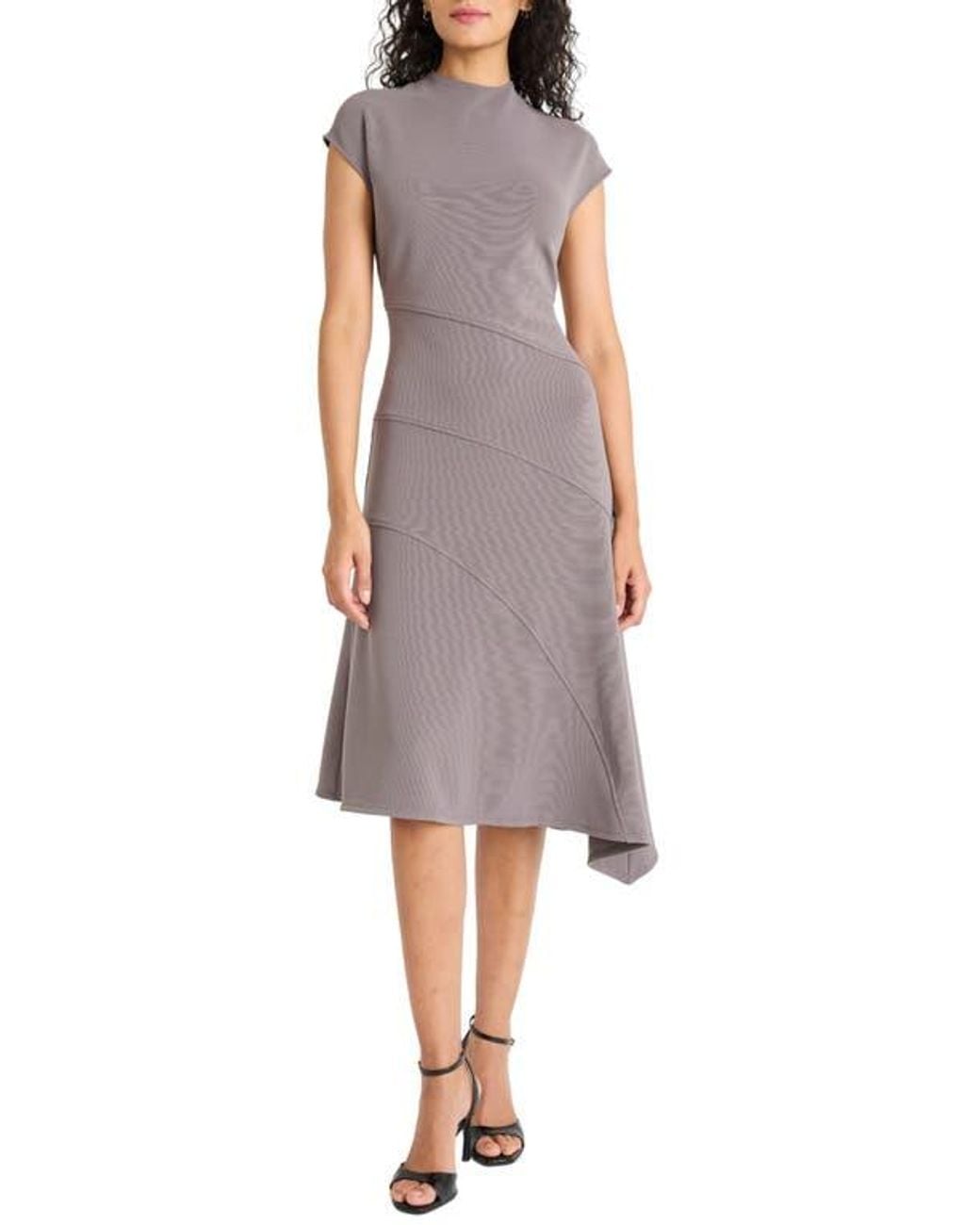 Maggy London Mock Neck Cap Sleeve Asymmetric Hem A-Line Dress in Purple ...