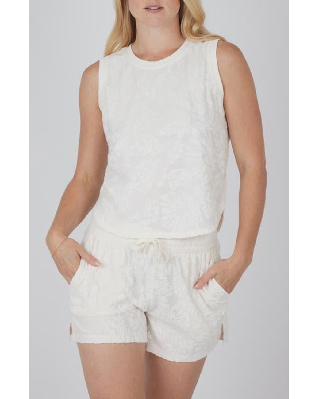 90 Degrees Two-Piece Floral Terry Cloth Tank & Lounge Shorts Set in ...