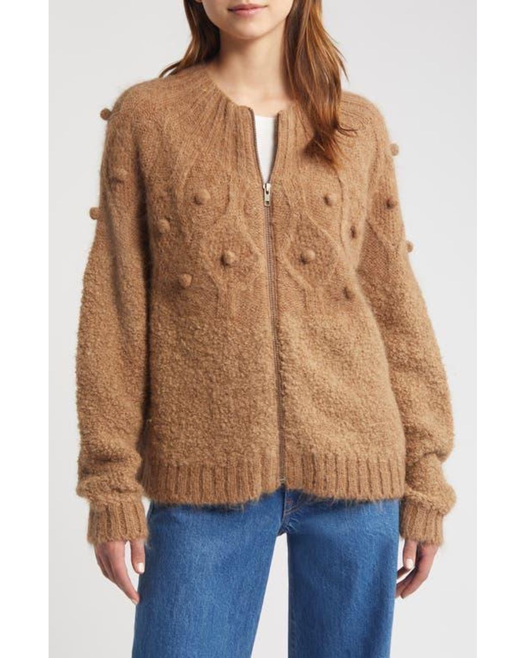 FRAME Popcorn Bouclé Zip-Up Cardigan in Blue | Lyst