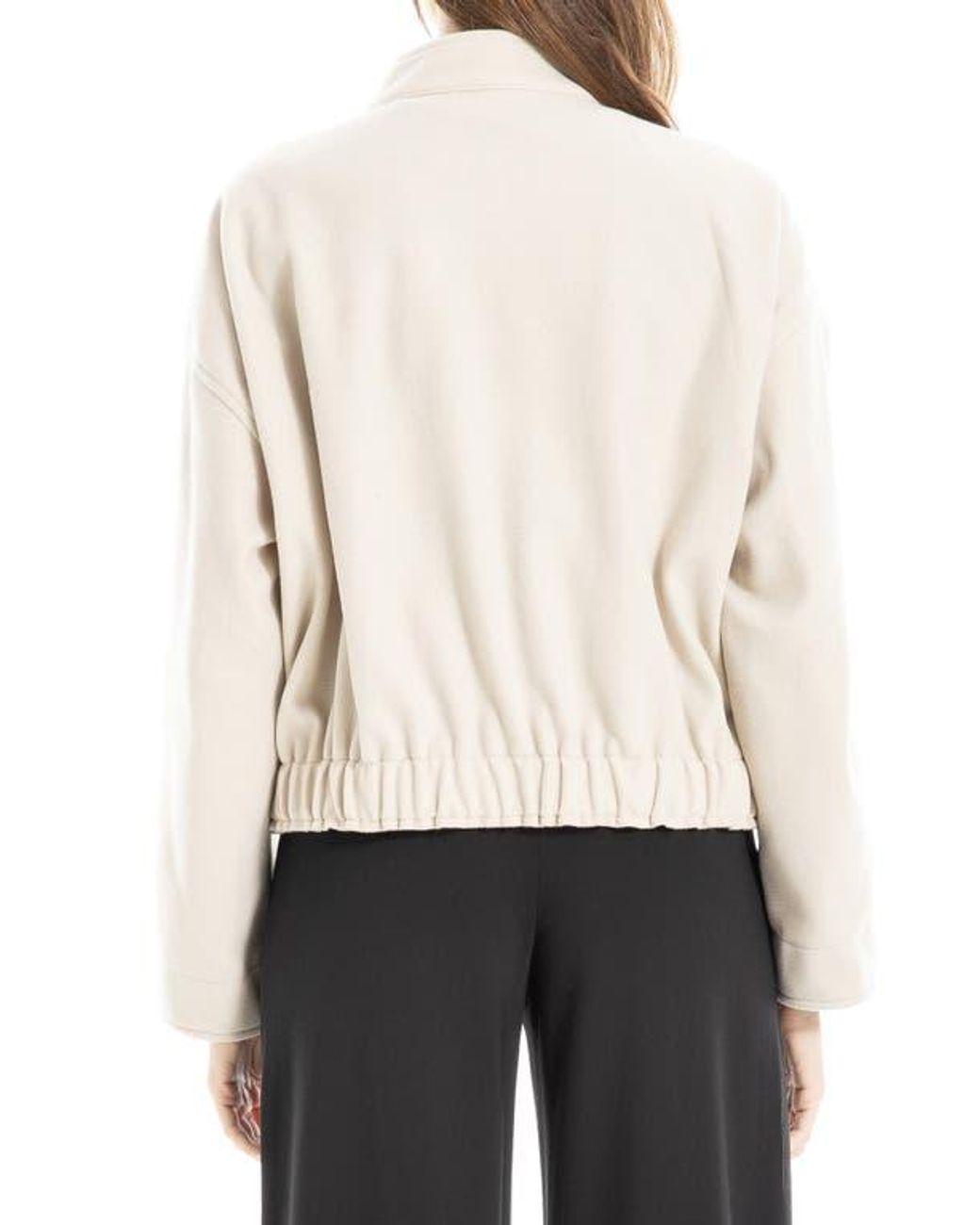 Max Studio Brushed Knit Cropped Bomber Jacket in White | Lyst