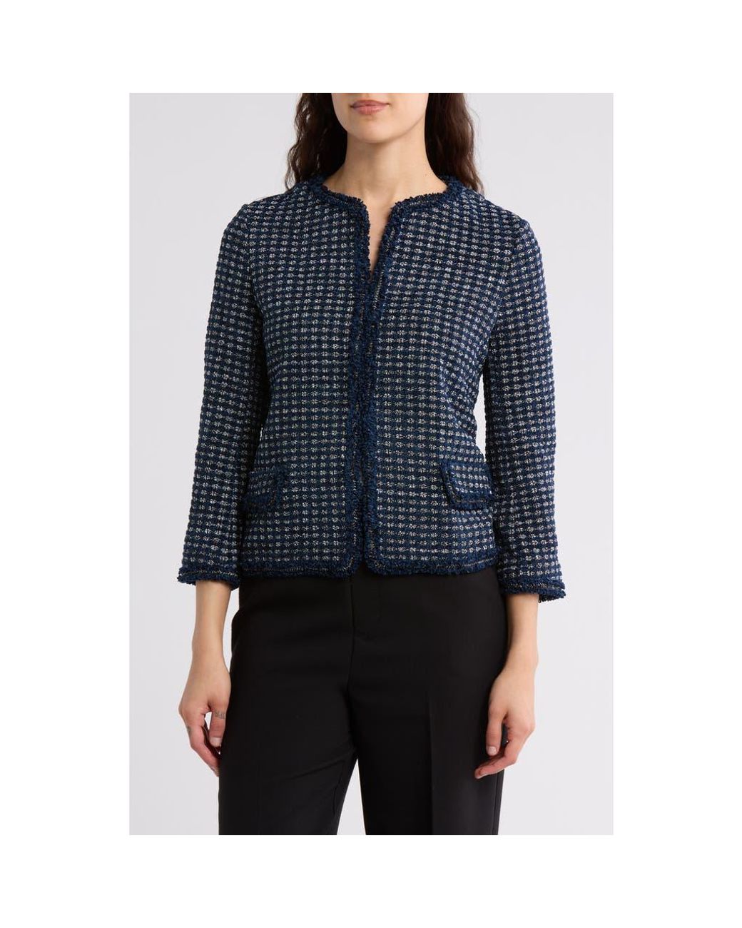 Max Studio Tweed Crop Jacket in Blue | Lyst