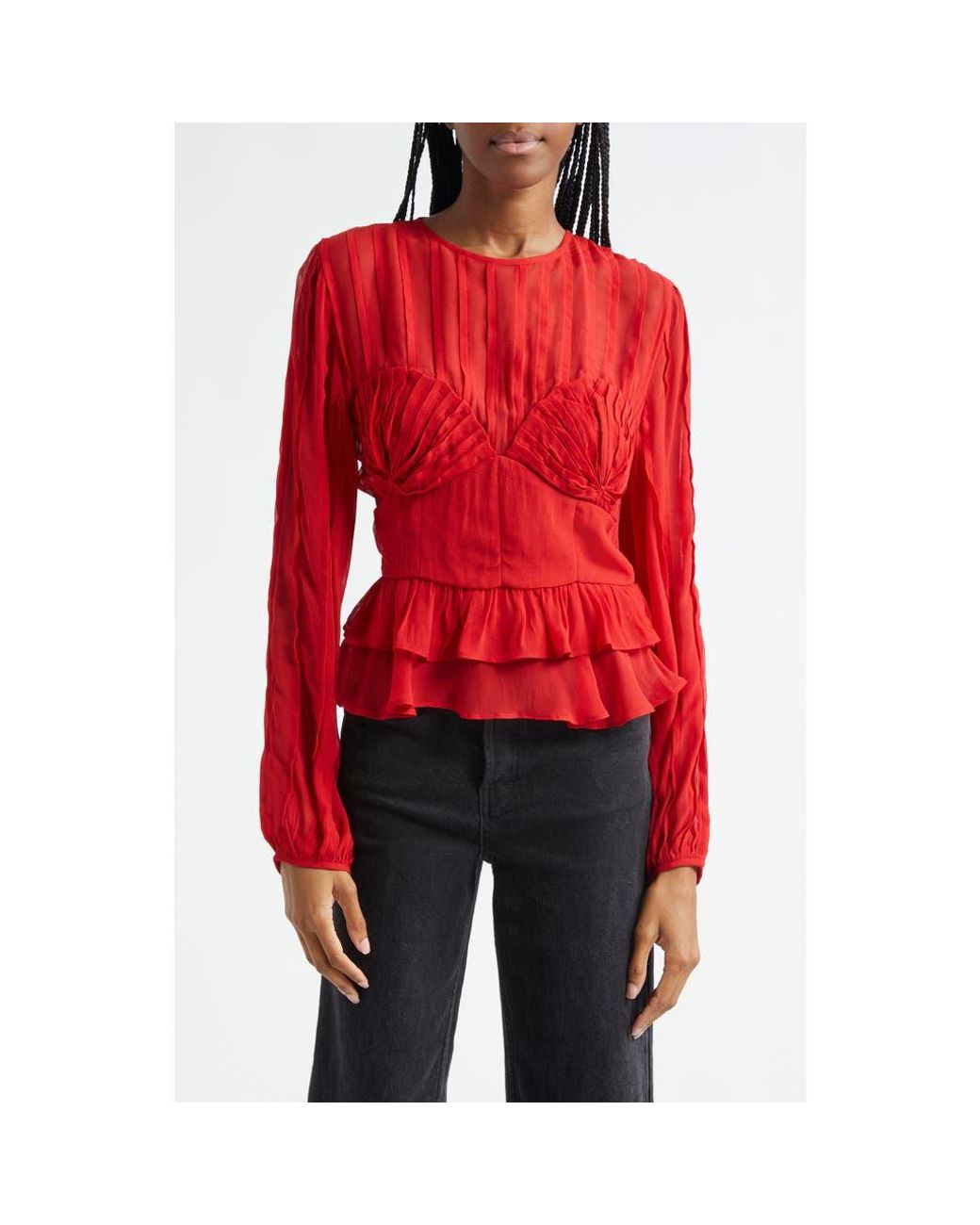 FARM Rio Pleated Peplum Top in Red | Lyst
