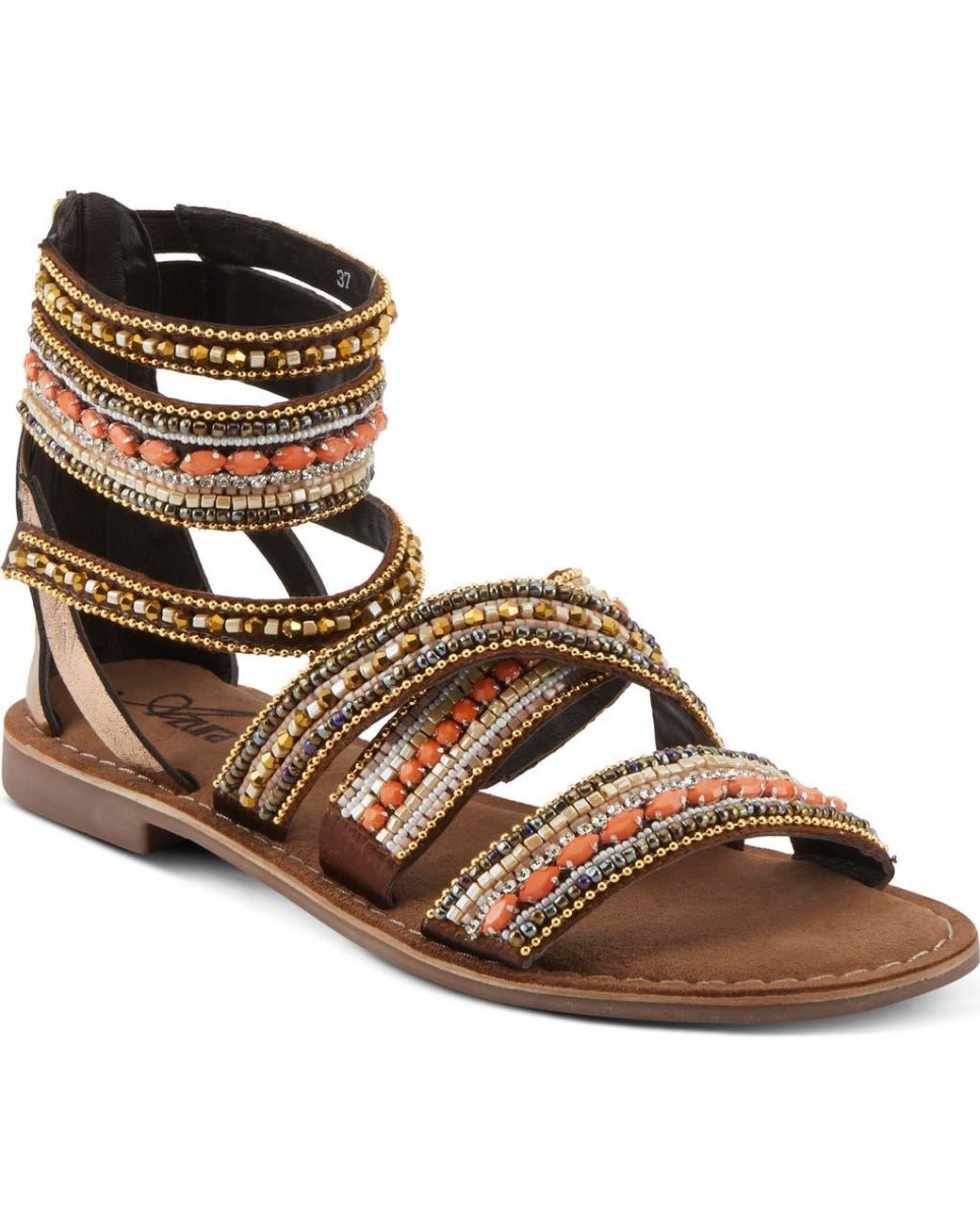 AZURA BY SPRING STEP Andromeda Bead Sandals in Brown | Lyst