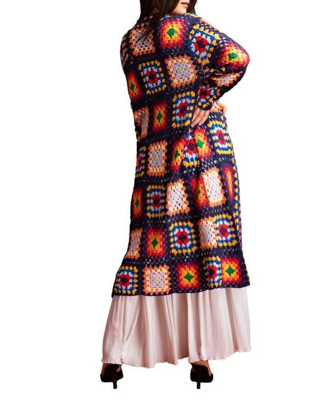 Saachi Granny Square Crochet Longline Cardigan in Red | Lyst