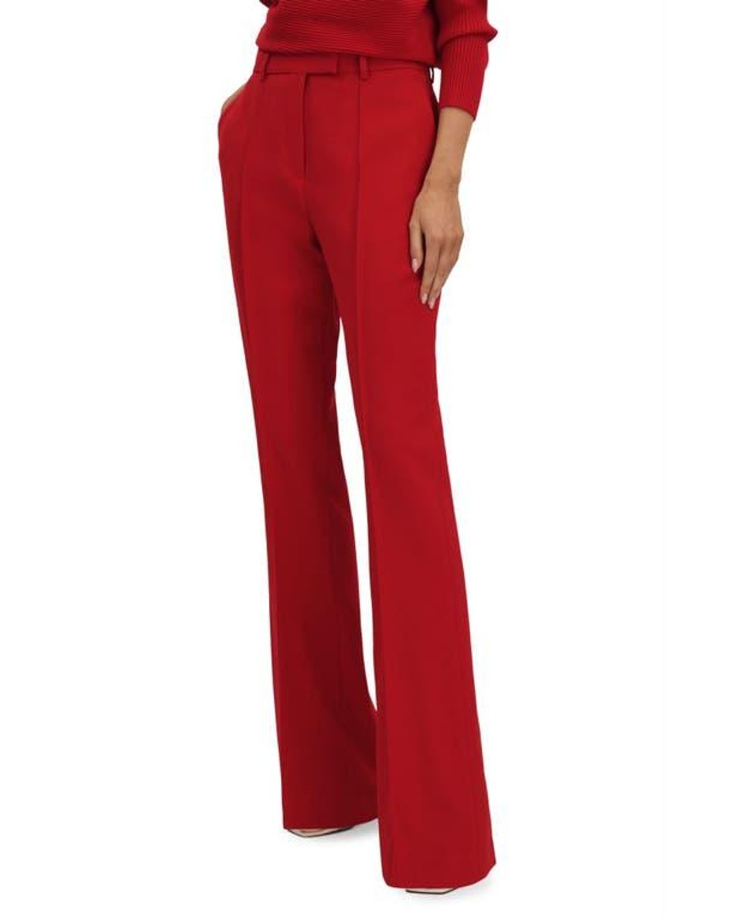 Reiss Millie Pleated Wool Blend Pants in Red | Lyst
