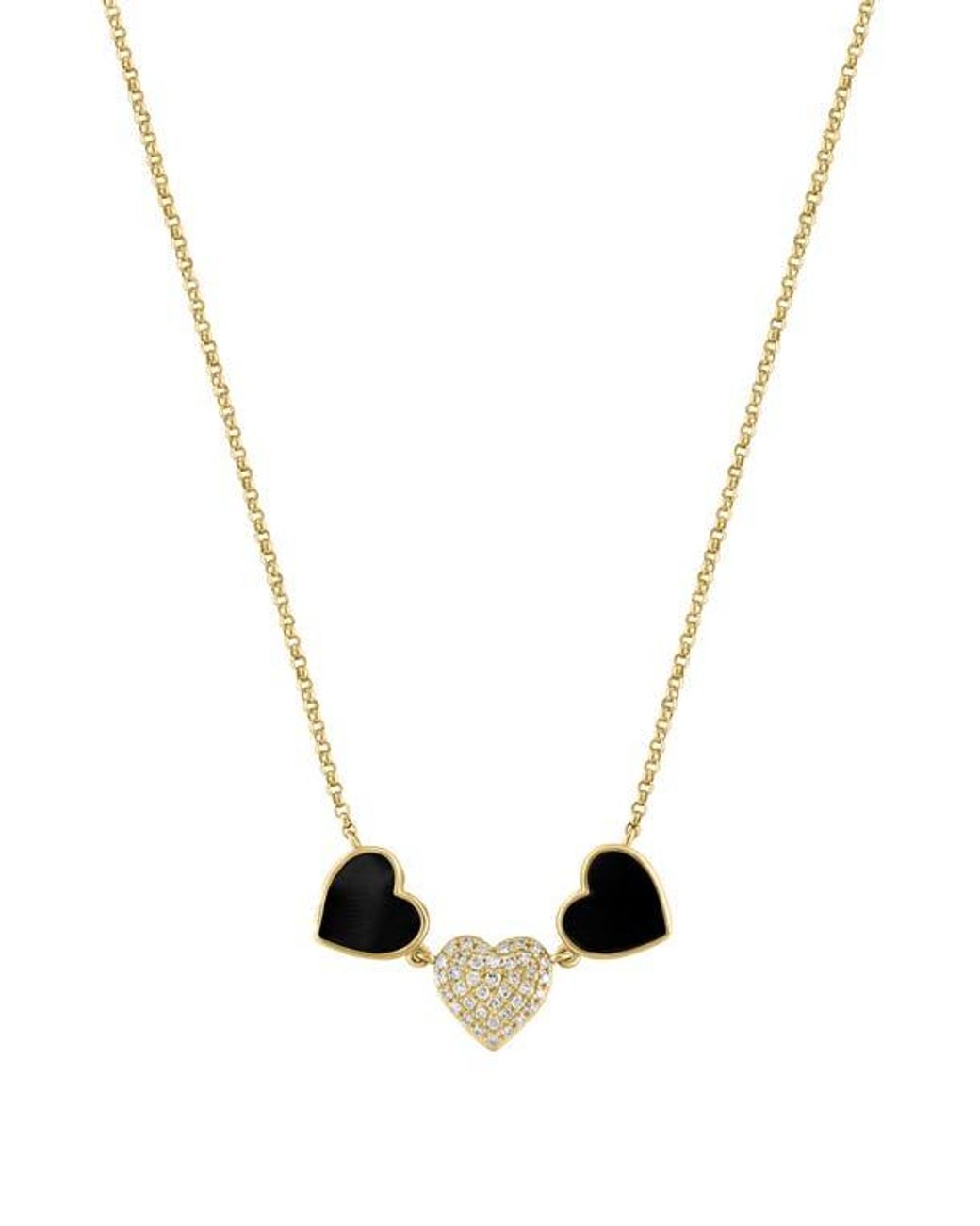 Effy Onyx & Diamond Heart Necklace in Metallic | Lyst