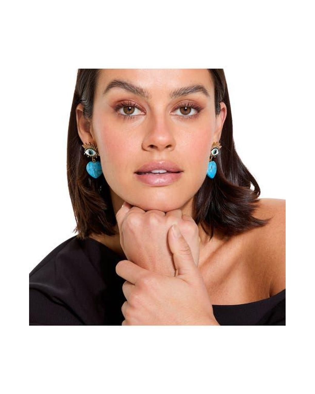 Kurt Geiger Evil Eye & Heart Drop Earrings in Blue | Lyst