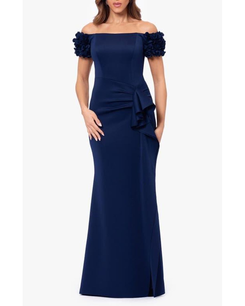 Xscape Evenings Off-The-Shoulder Trumpet Gown in Blue | Lyst
