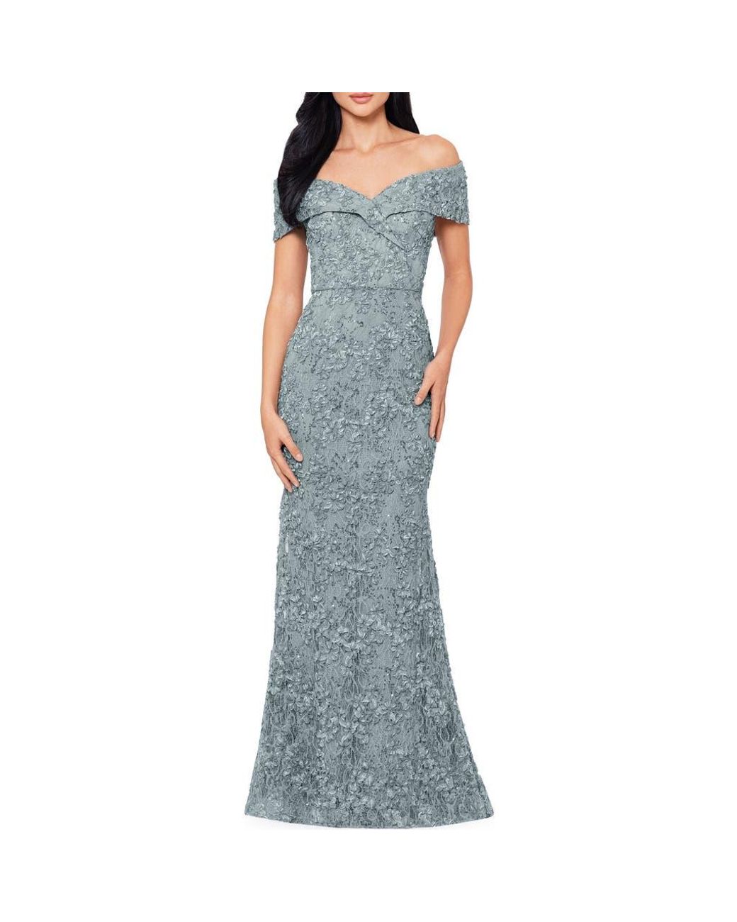 Xscape Evenings Off The Shoulder Embroidered Gown in Blue | Lyst