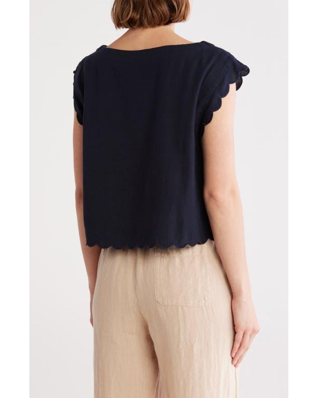 Ellen Tracy Scalloped Crop Tank in Blue | Lyst