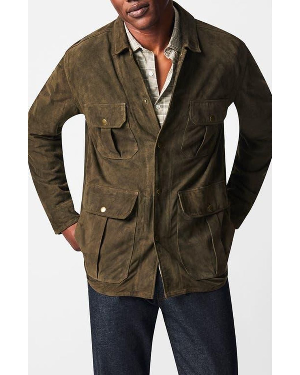 Billy Reid Safari Suede Utility Jacket in Green for Men | Lyst