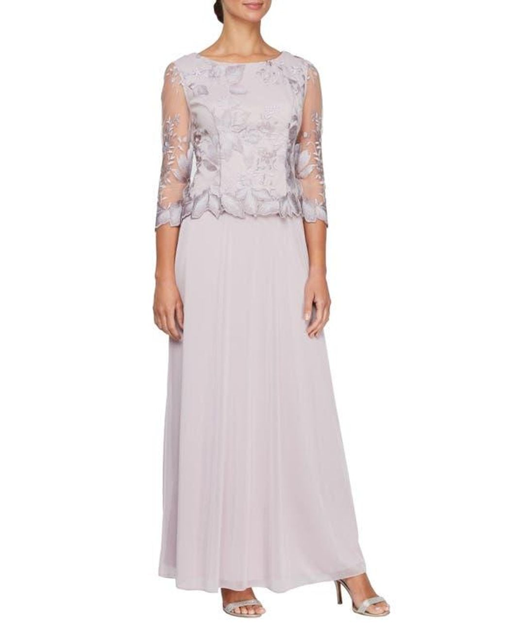 Alex Evenings Floral Embroidered Mock Two-Piece Gown in Purple | Lyst