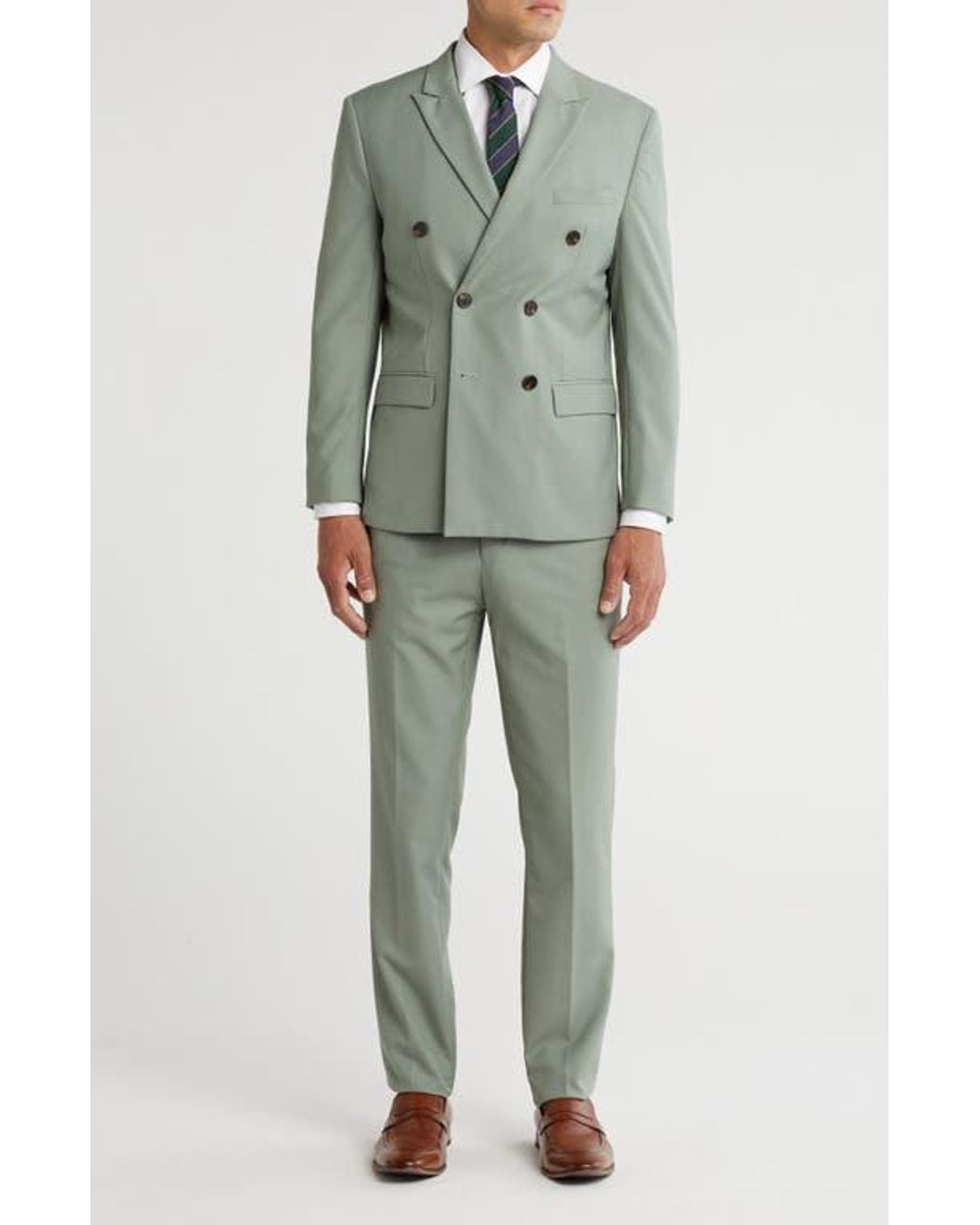 Gino Vitale Slim Fit Solid Double Breasted Suit in Green for Men | Lyst