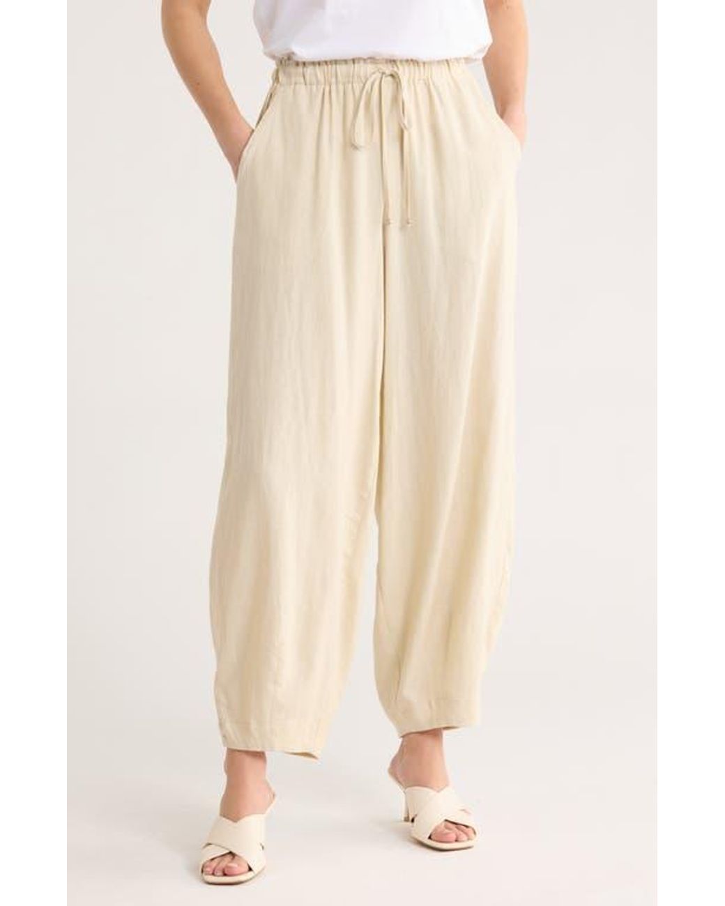 Max Studio Harem Linen Blend Pants in Natural | Lyst