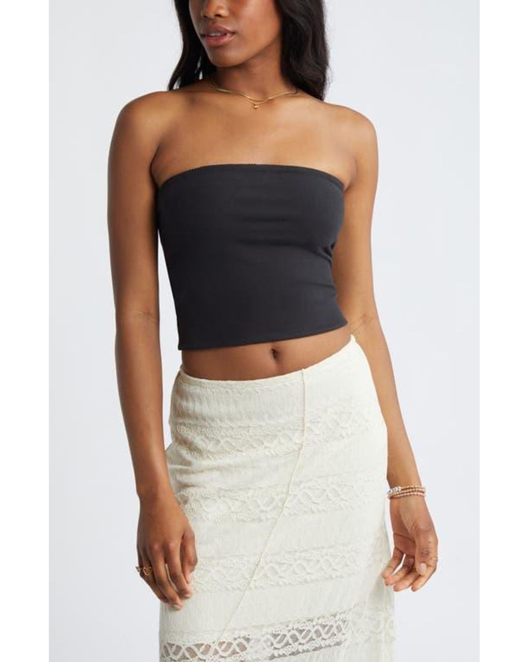 BP. Scallop Trim Tube Top in Black | Lyst
