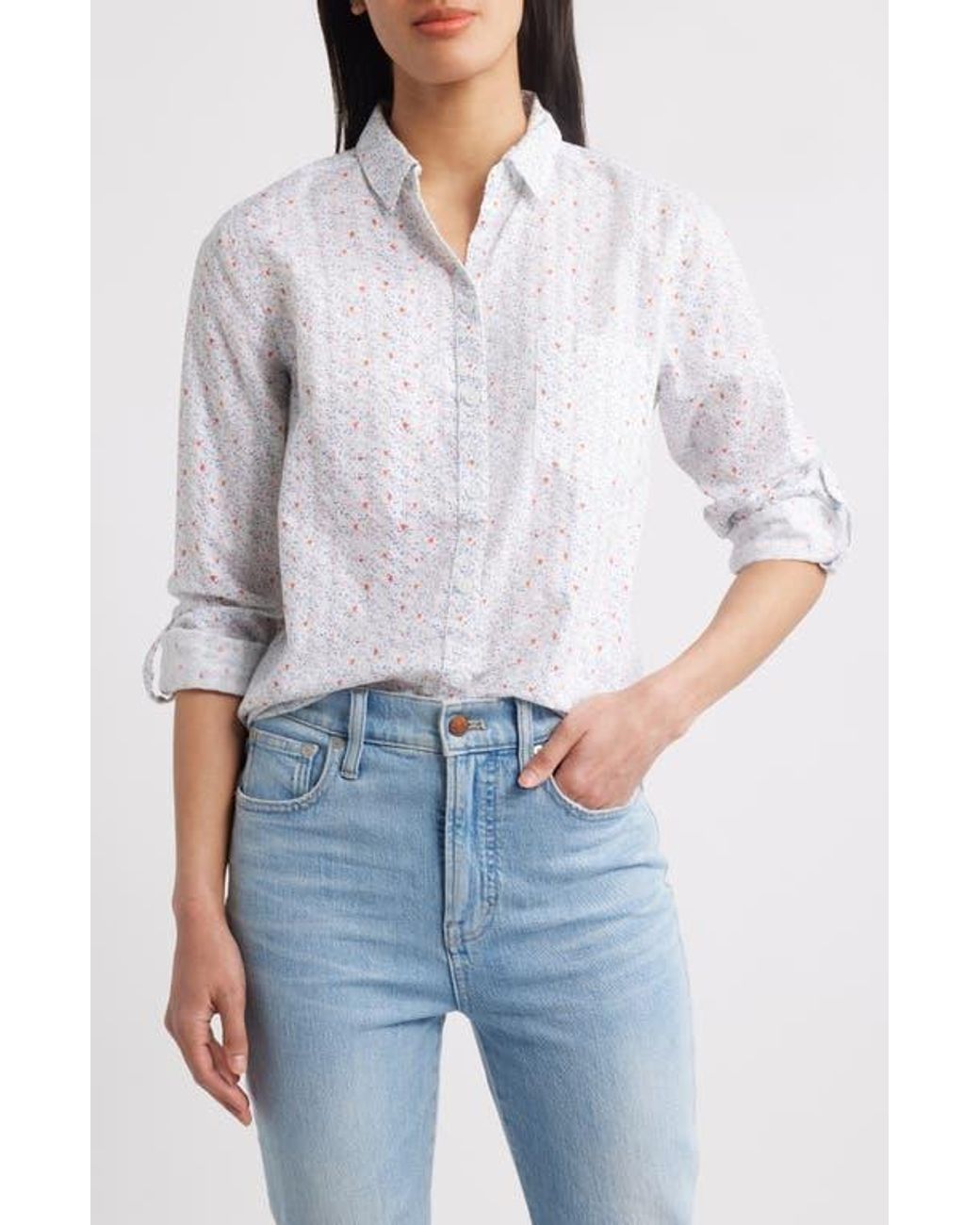 Beach Lunch Lounge Karolee Heart Print Cotton Button-Up Shirt in Blue ...