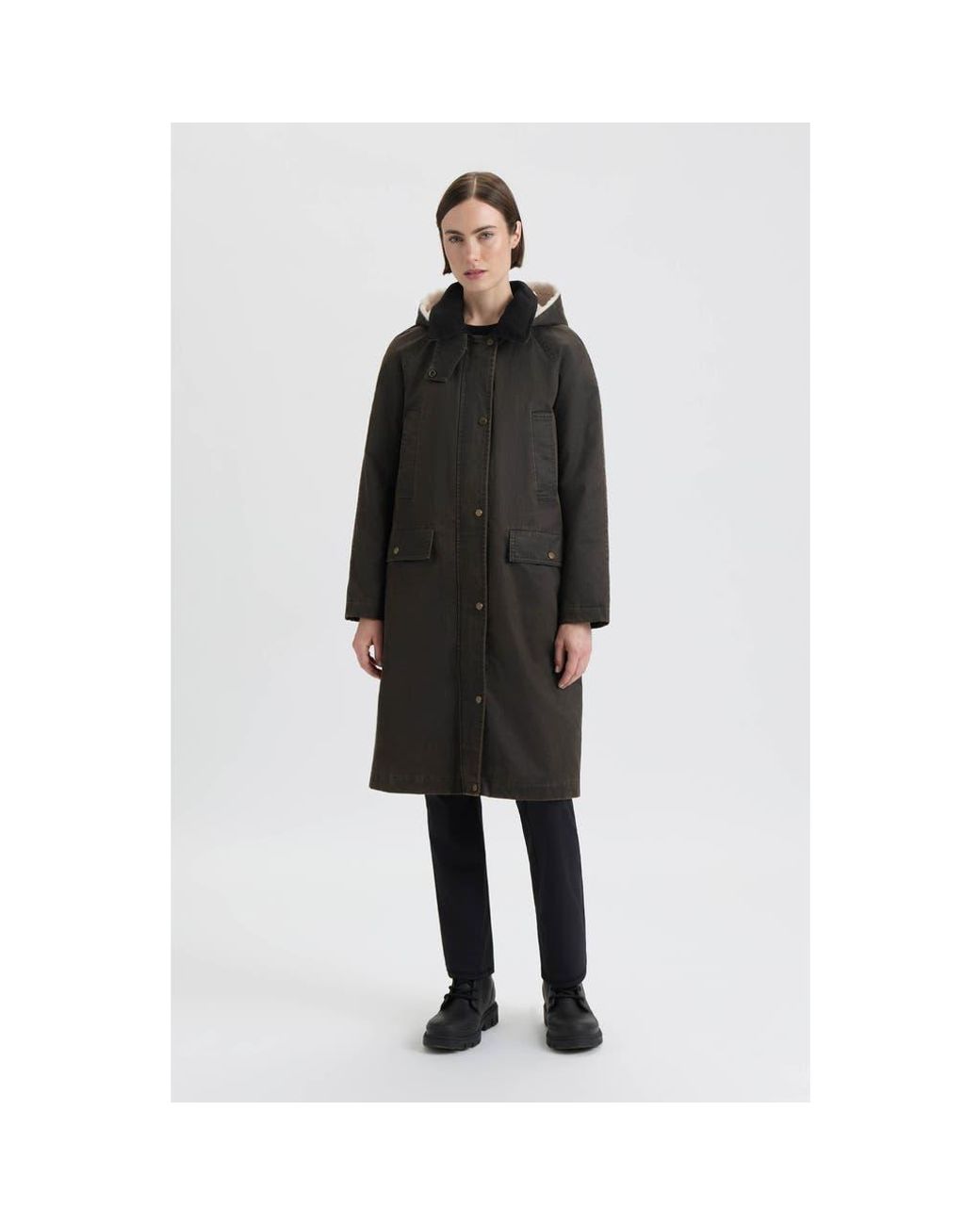 HUNTER Ellie Coated Padded Longline Coat in Black | Lyst
