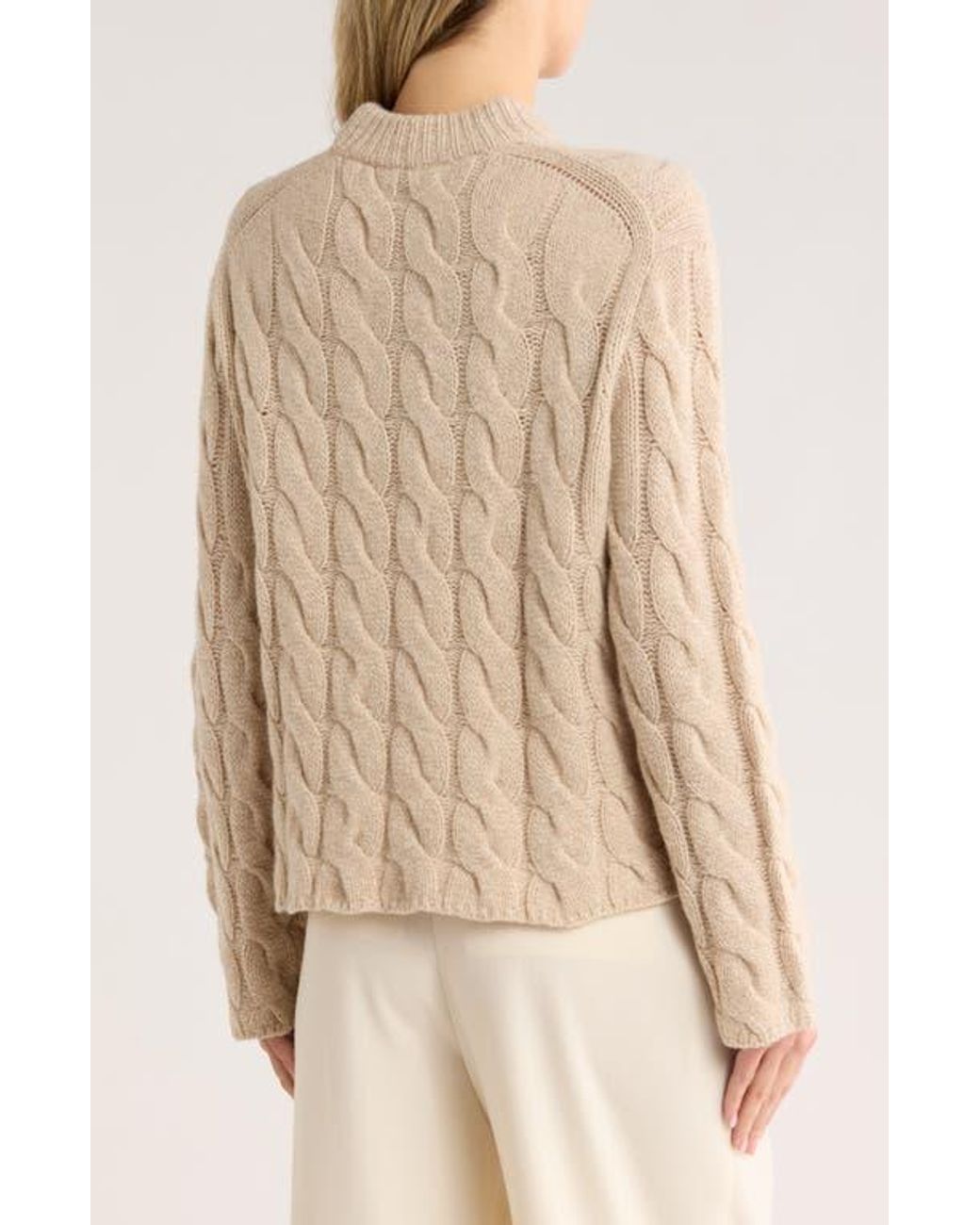 Theory Wool Blend Cable Knit Pullover Sweater in Natural | Lyst