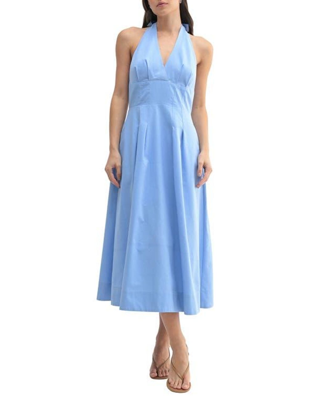 Mila + Mate Halter Neck Pleated Midi Dress in Blue | Lyst