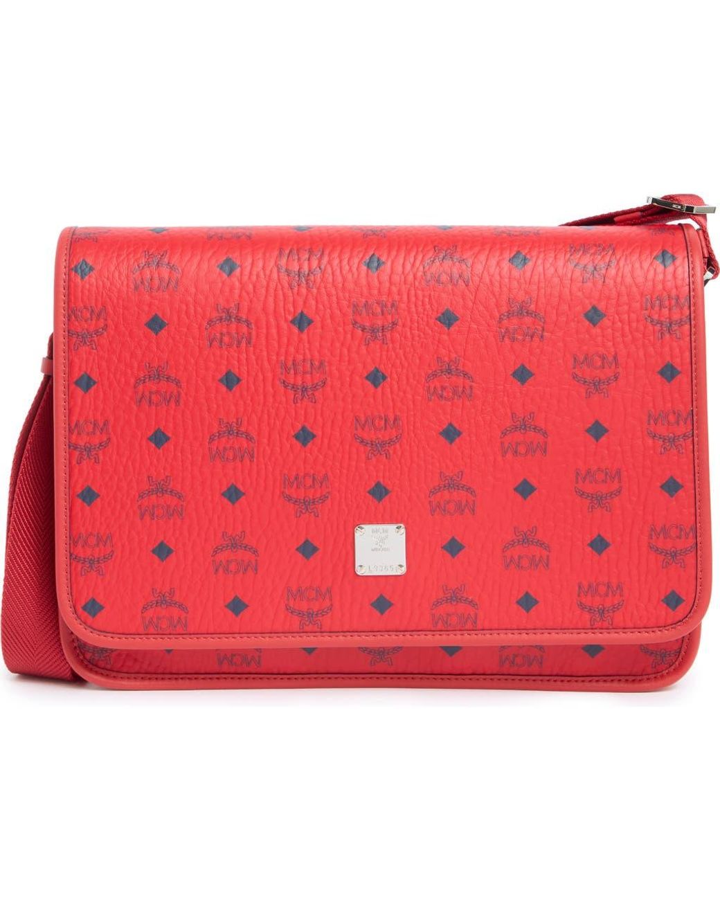 MCM Aren Logo Print Messenger Crossbody Bag in Red | Lyst