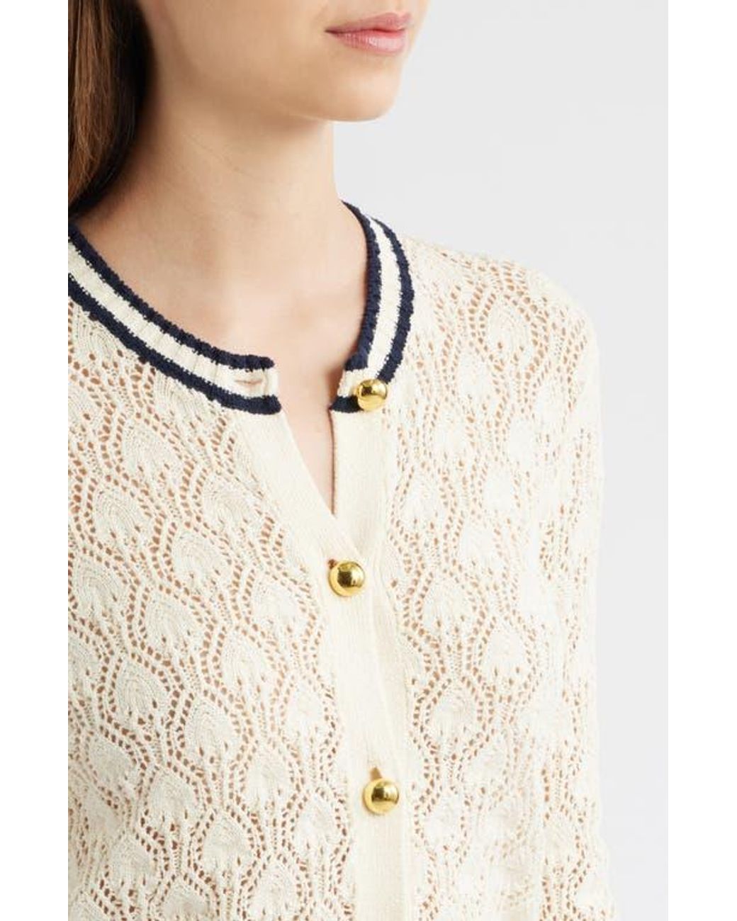 FRAME The Rookie Open Stitch Cardigan in Natural | Lyst
