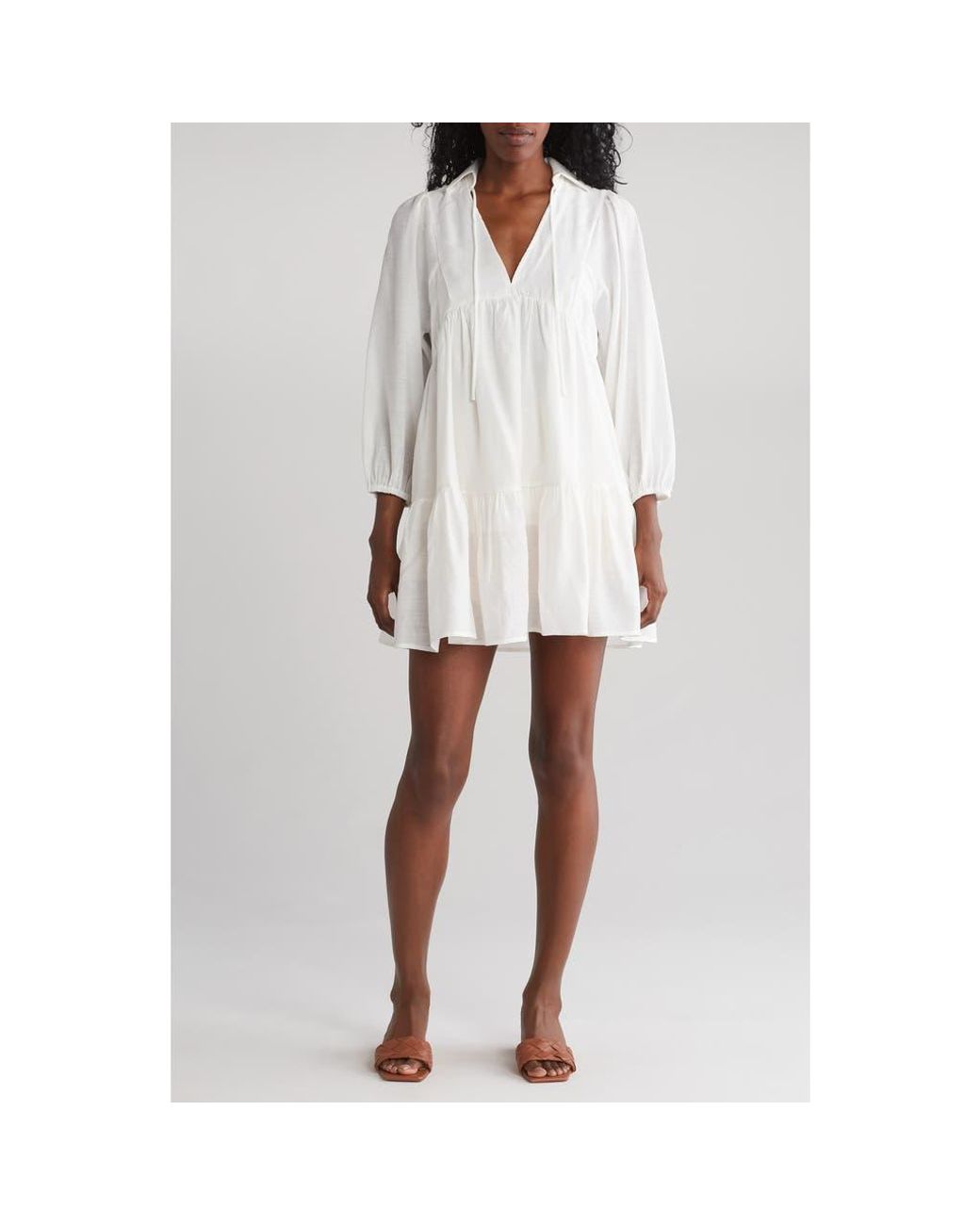 STITCHDROP Saturday Tiered Long Sleeve Dress in White | Lyst