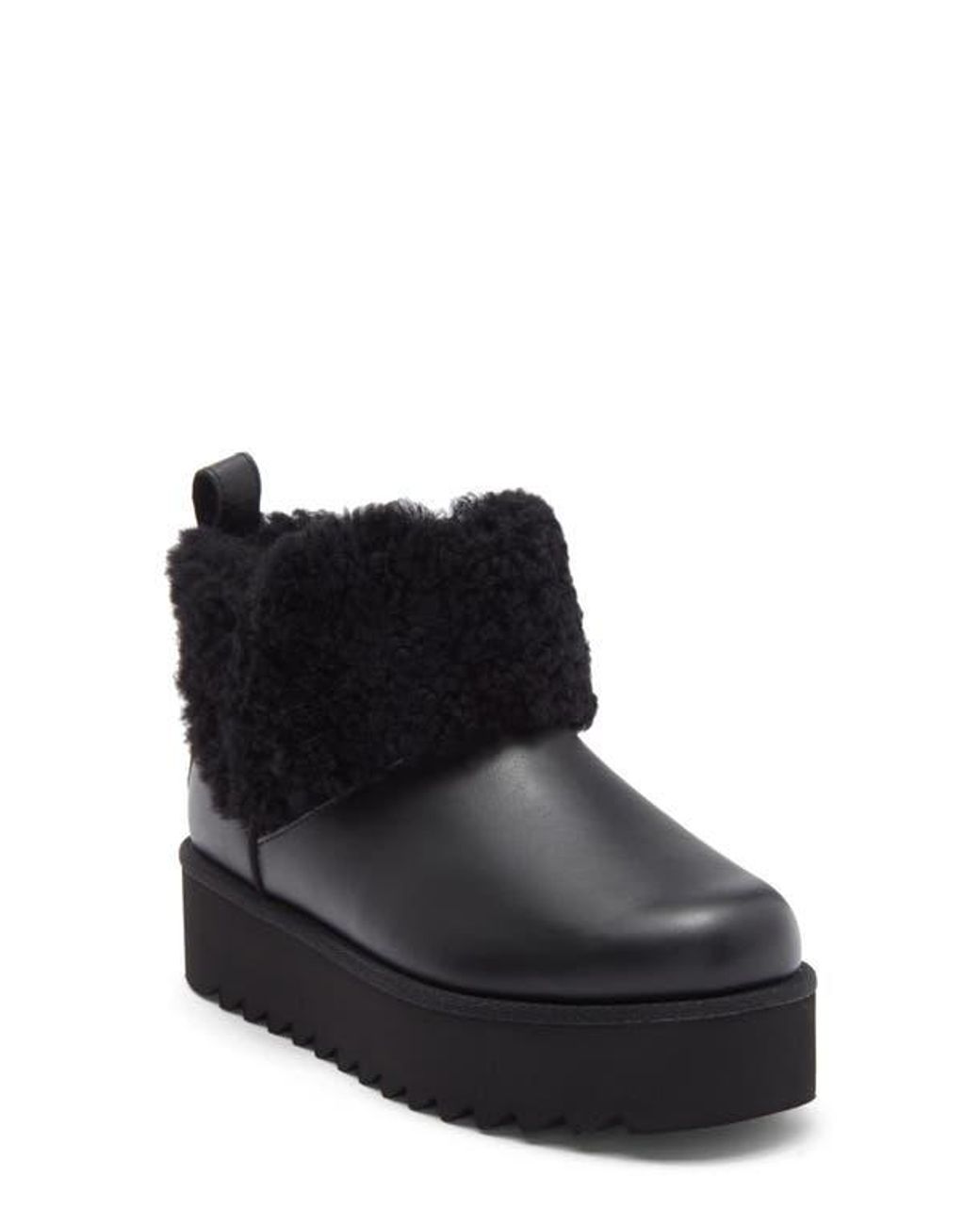 UGG Ultra Mini Alina Curled Genuine Shearling Platform Boot in Black | Lyst
