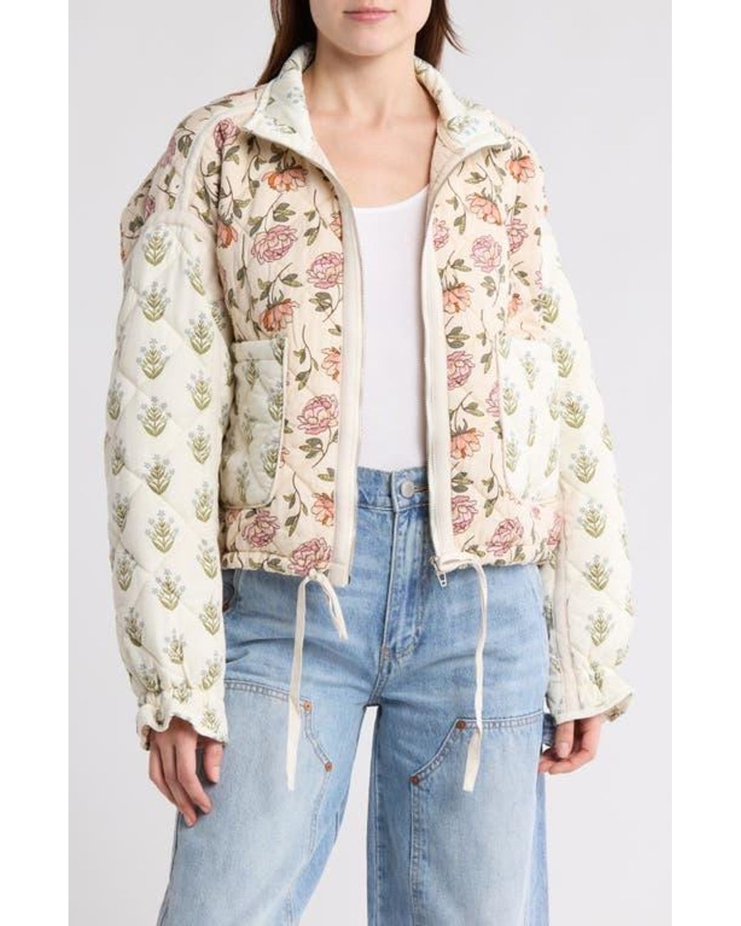 Blank NYC Bloom Bash Quilted Bomber Jacket in Natural | Lyst