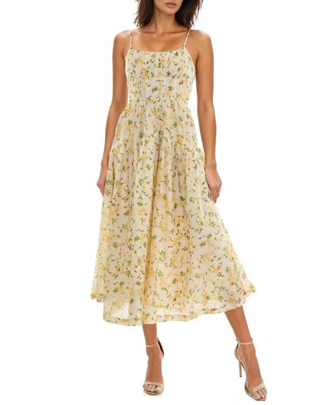 Socialite Floral Midi Dress in Metallic | Lyst
