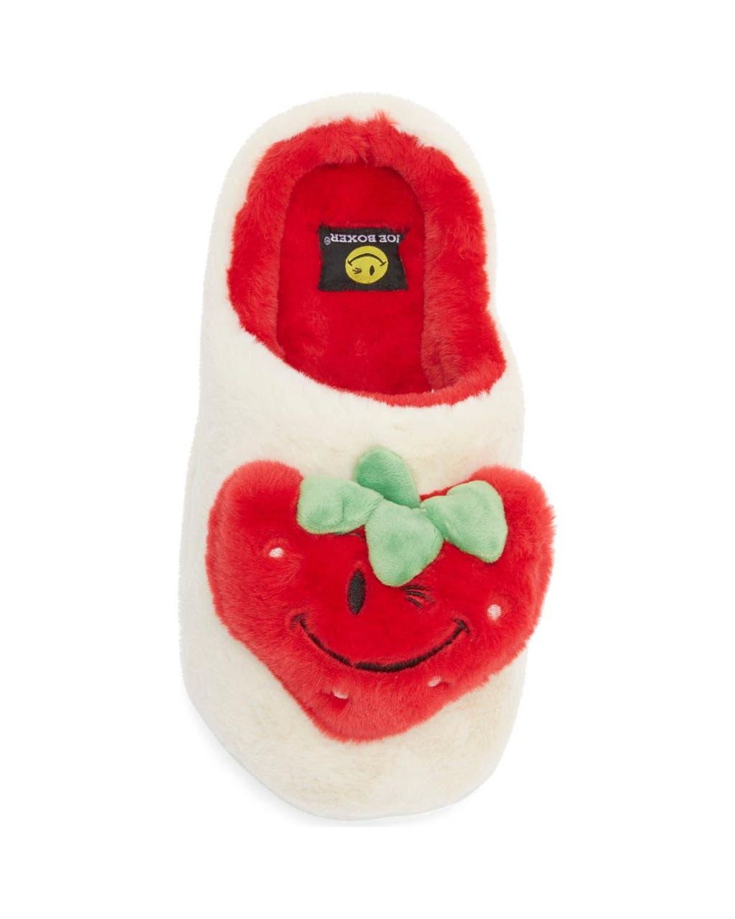 Joe Boxer Happy Strawberry Faux Fur Slipper in Red | Lyst