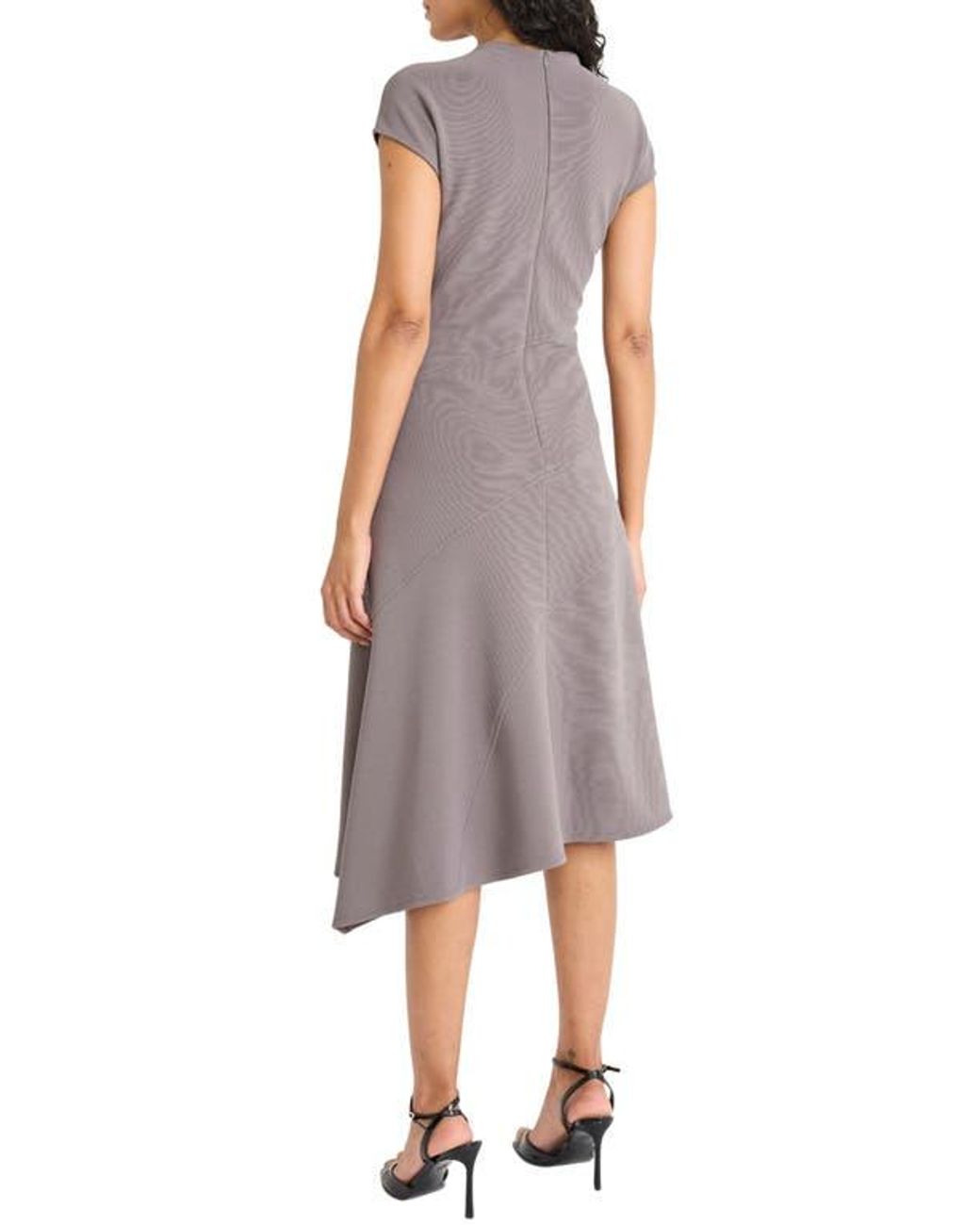Maggy London Mock Neck Cap Sleeve Asymmetric Hem A-Line Dress in Purple ...