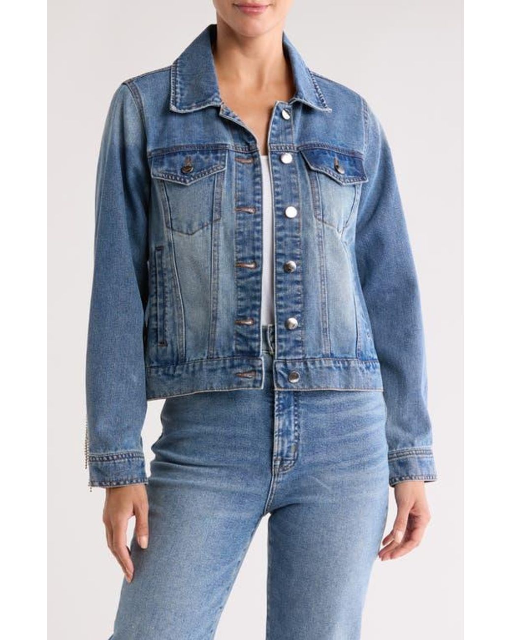 Vigoss Rhinestone Fringe Denim Jacket in Blue | Lyst