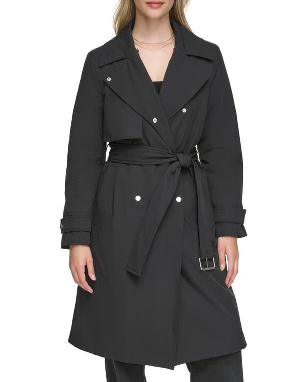 Andrew Marc Water Resistant Belted Trench Coat in Black | Lyst