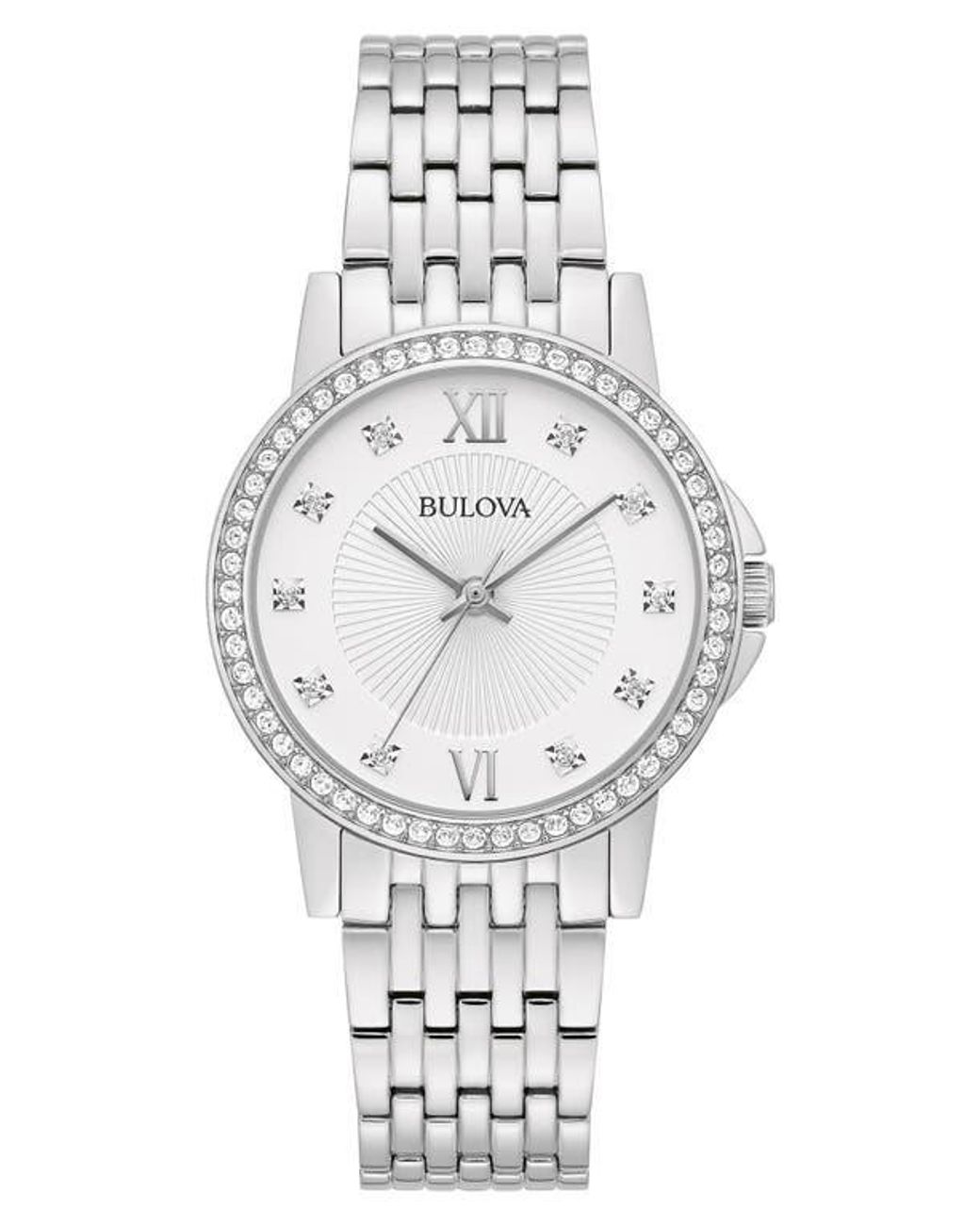Bulova Crystal Embellished Three Hand Quartz Bracelet Watch, 32Mm in ...