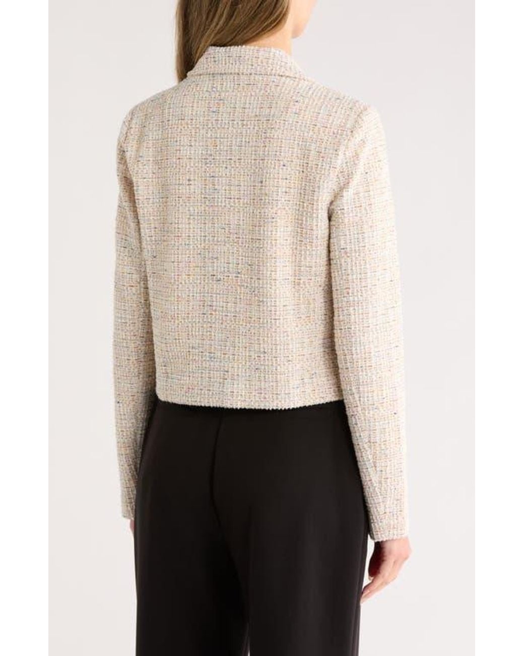 Amanda + Chelsea Front Button Bouclé Jacket in Natural | Lyst