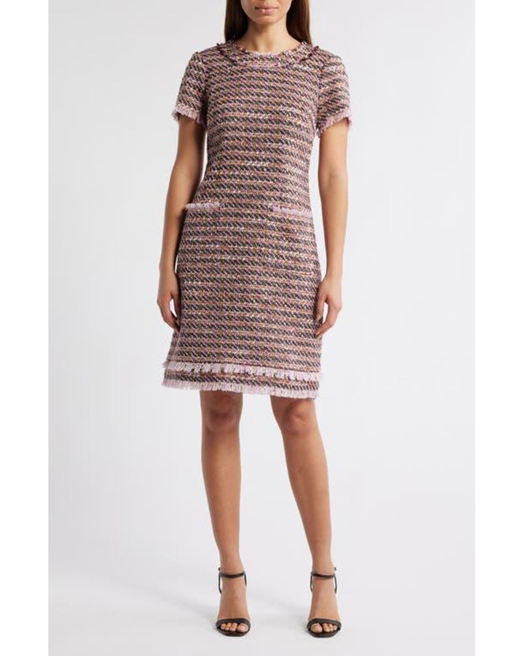 Eliza J Tweed Sheath Dress in Red | Lyst