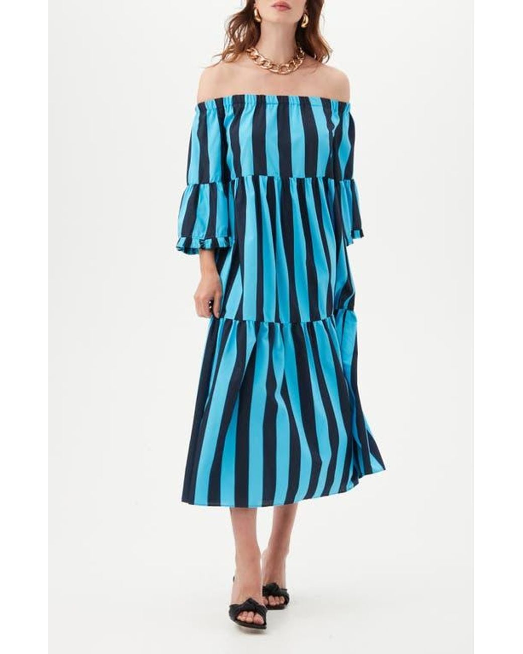 Trina Turk Latitude Off The Shoulder Midi Dress in Blue | Lyst