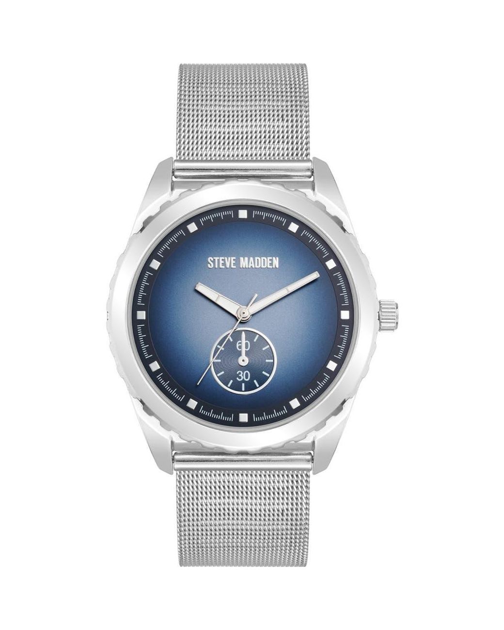 Steve Madden Three Hand Quartz Mesh Strap Watch in Blue for Men | Lyst